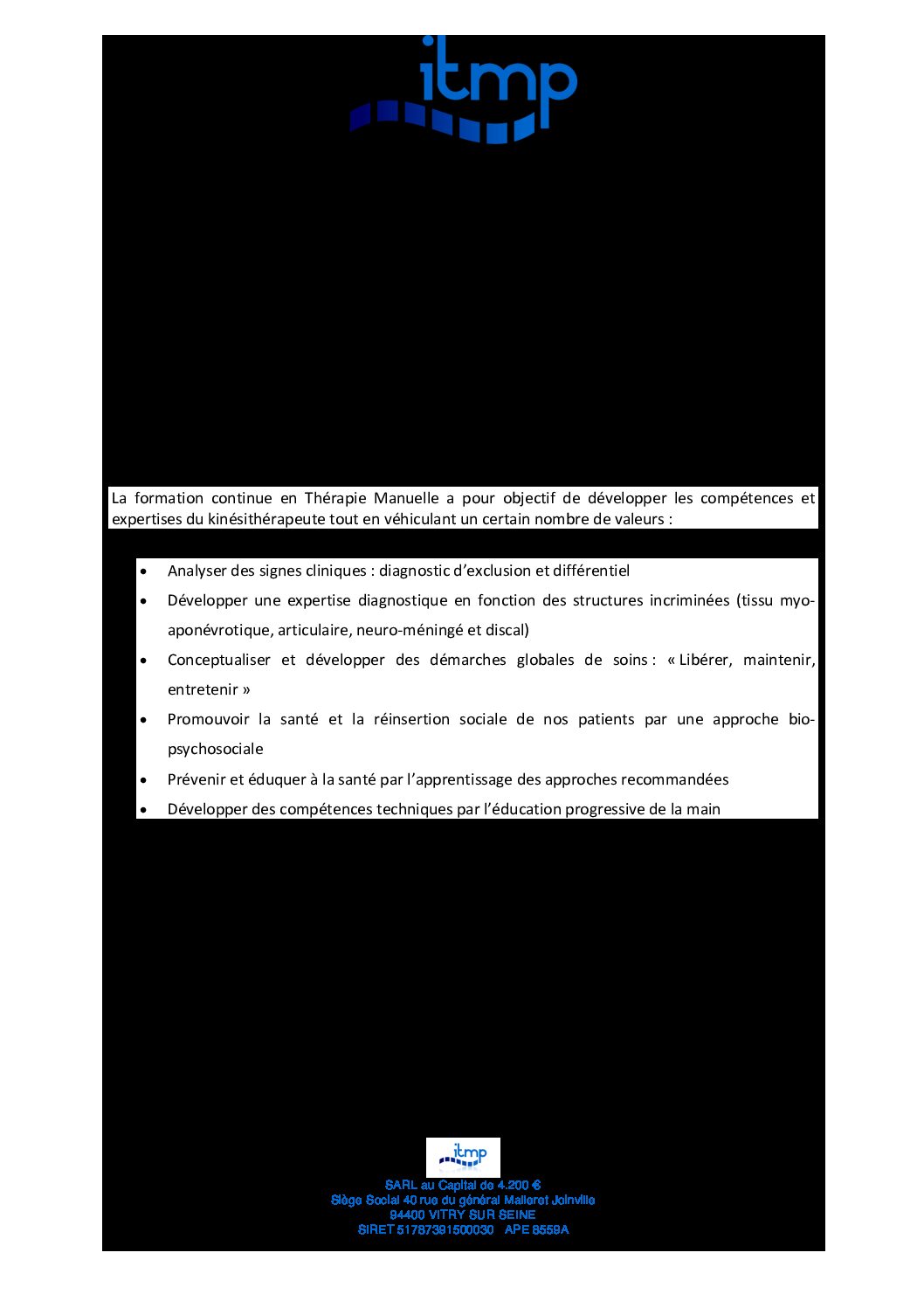 Programme TM 7 modules | Institut de Thérapie Manuelle et de Physiothérapie